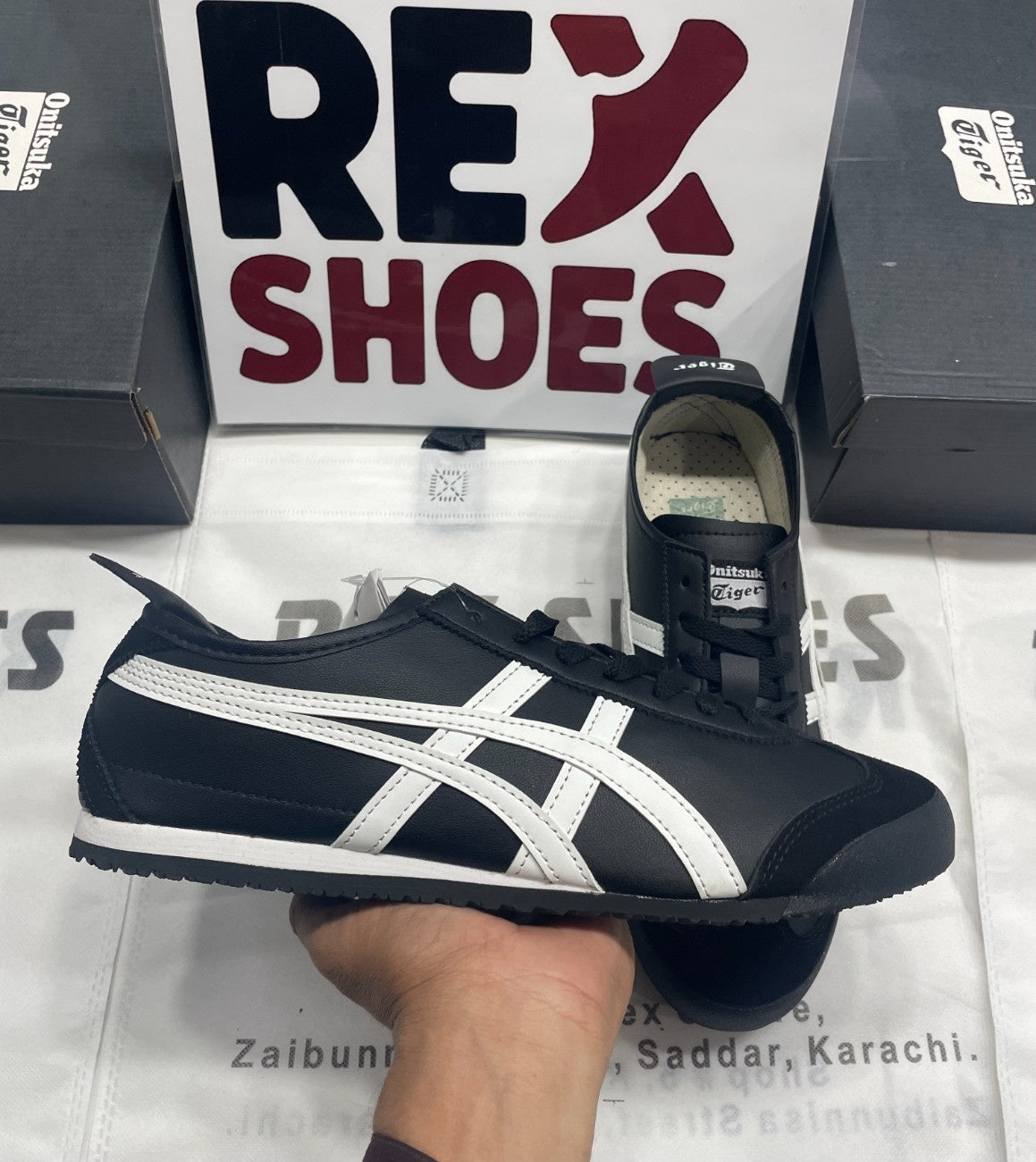 ONITSUKA TIGER MEXICO 66 (BLACK WITH WHITE STRIPES) – REX SHOES